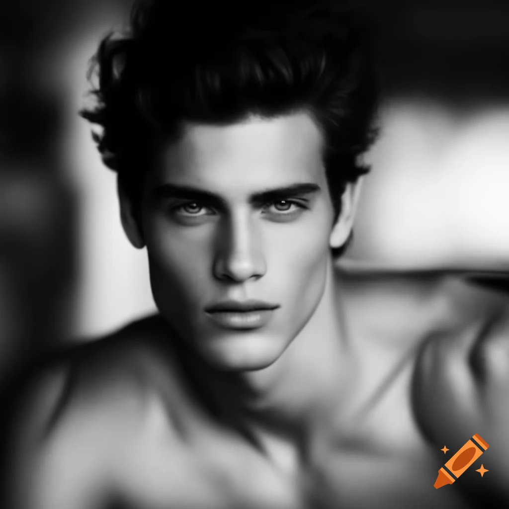 Beautiful Spanish male supermodel in high contrast asymmetric pose on ...