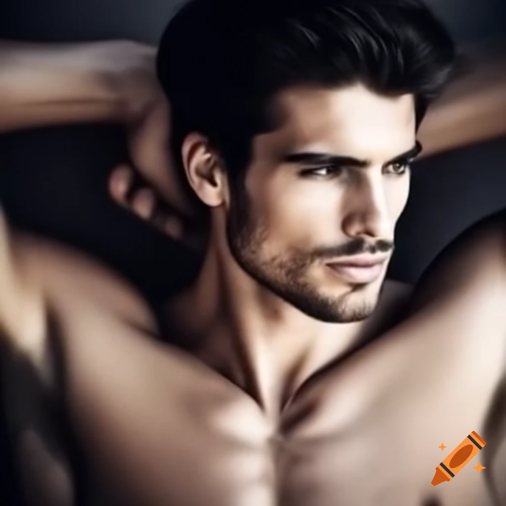 Confident Spanish male supermodel posing with a smile in a relaxed ...