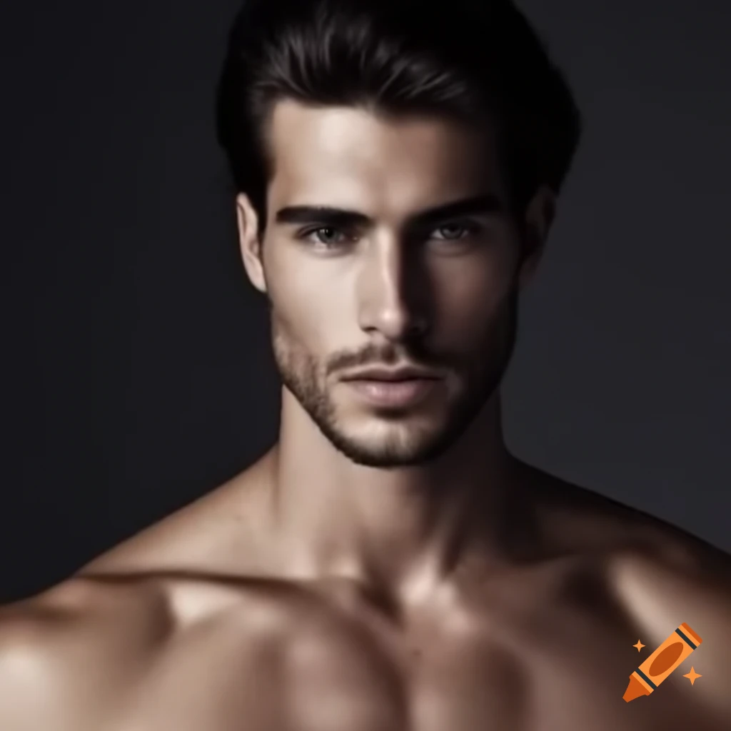 Spanish male supermodel posing confidently in high contrast and ...