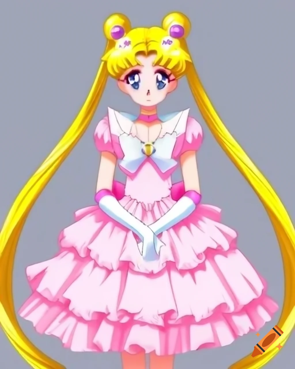 Anime character Usagi Tsukino in pink Victorian-style dress with bow ...