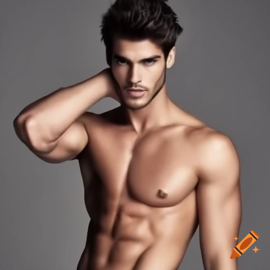 Spanish male supermodel posing confidently with a relaxed smile on Craiyon