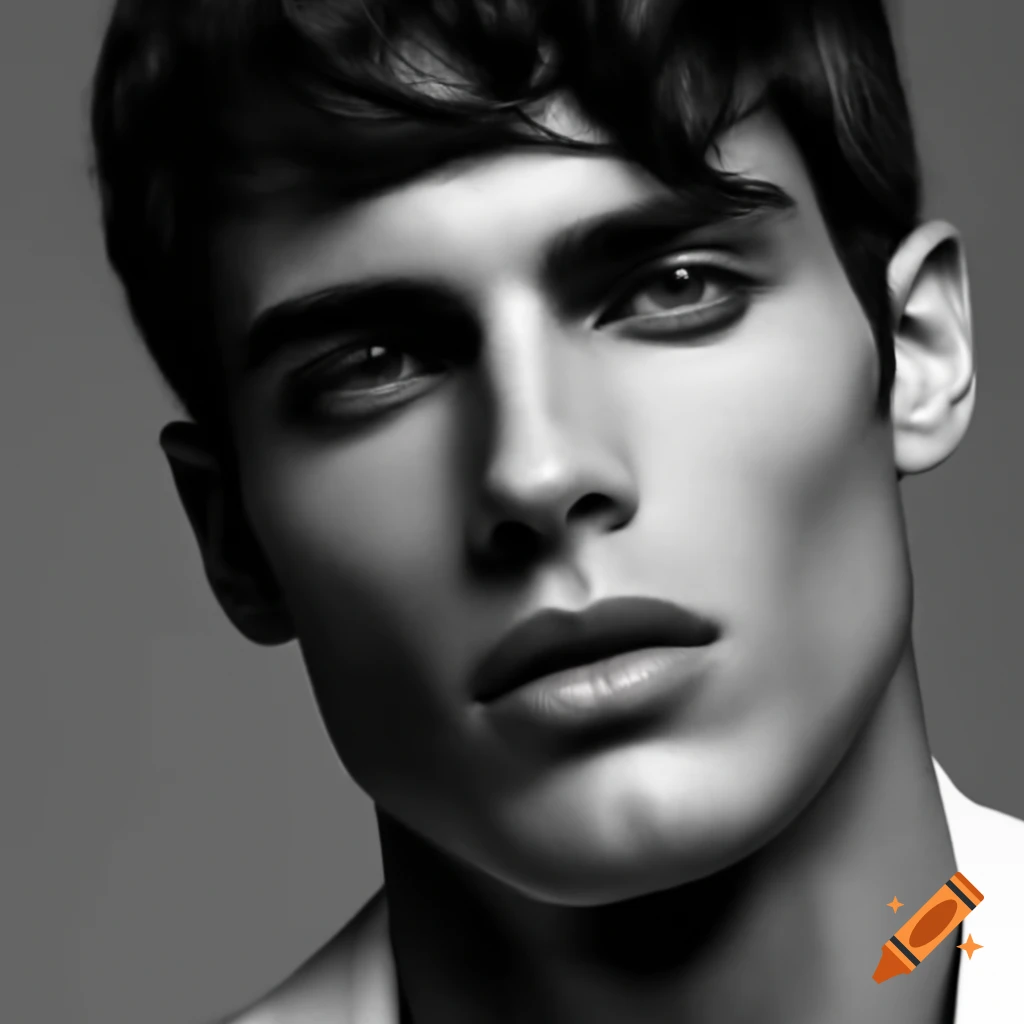 Confident Spanish male supermodel in high contrast, asymmetric pose on ...