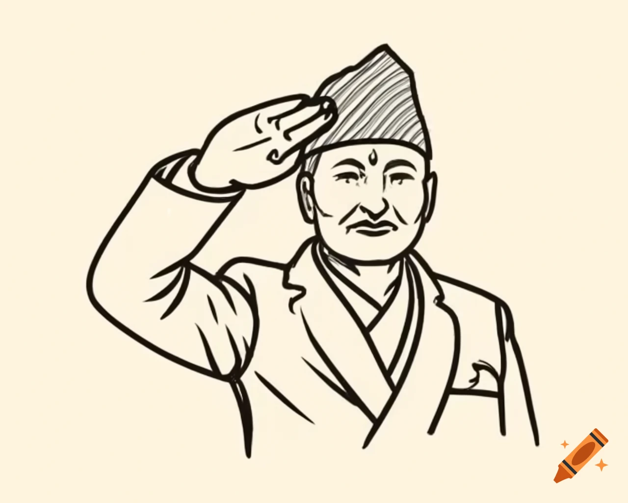 Vector art of proud Nepali man saluting in sketch style on Craiyon