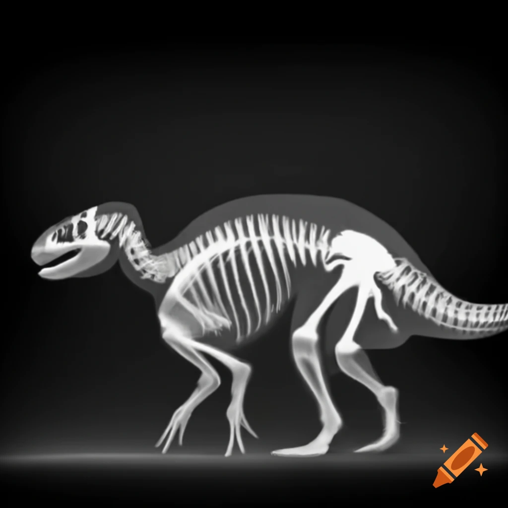X-ray visualization of dinosaur toy showing skeletal structure on Craiyon