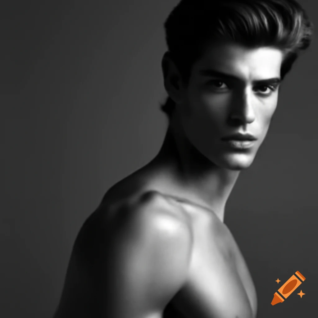 Spanish male supermodel posing confidently in high contrast fashion on ...
