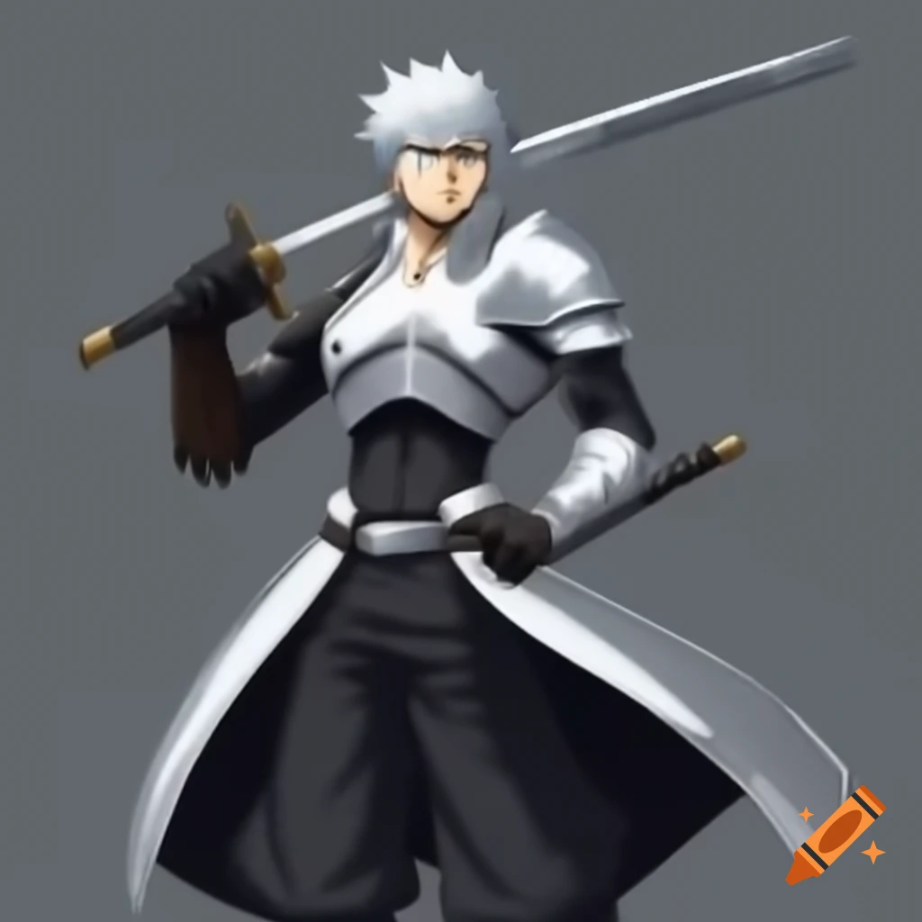 Anime warrior in silver armor wielding a two-handed sword on Craiyon