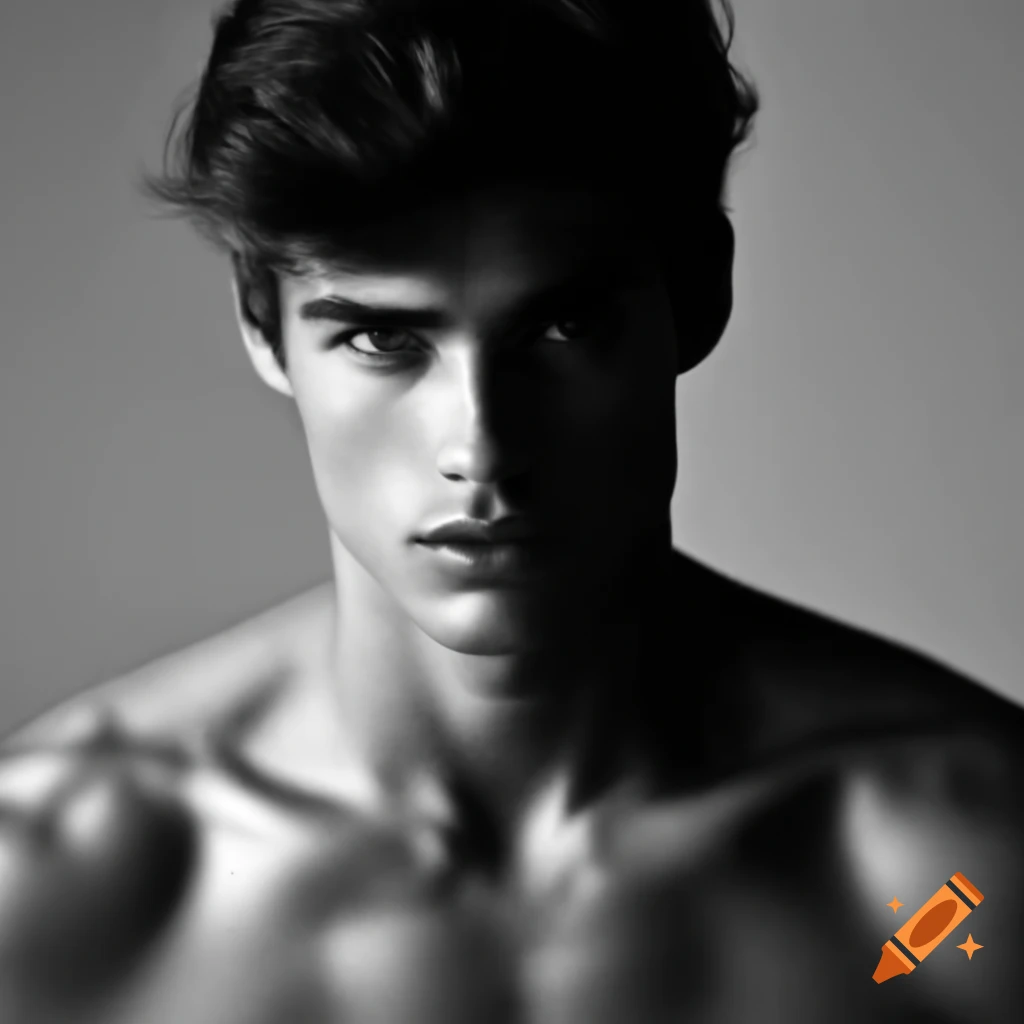 Beautiful Spanish male supermodel exuding confidence in high contrast ...