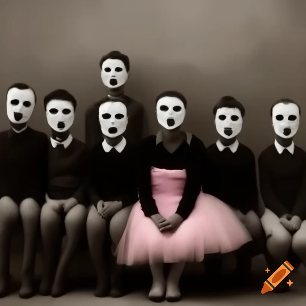 Young woman with six arms in black jumper and pink tutu on father's ...