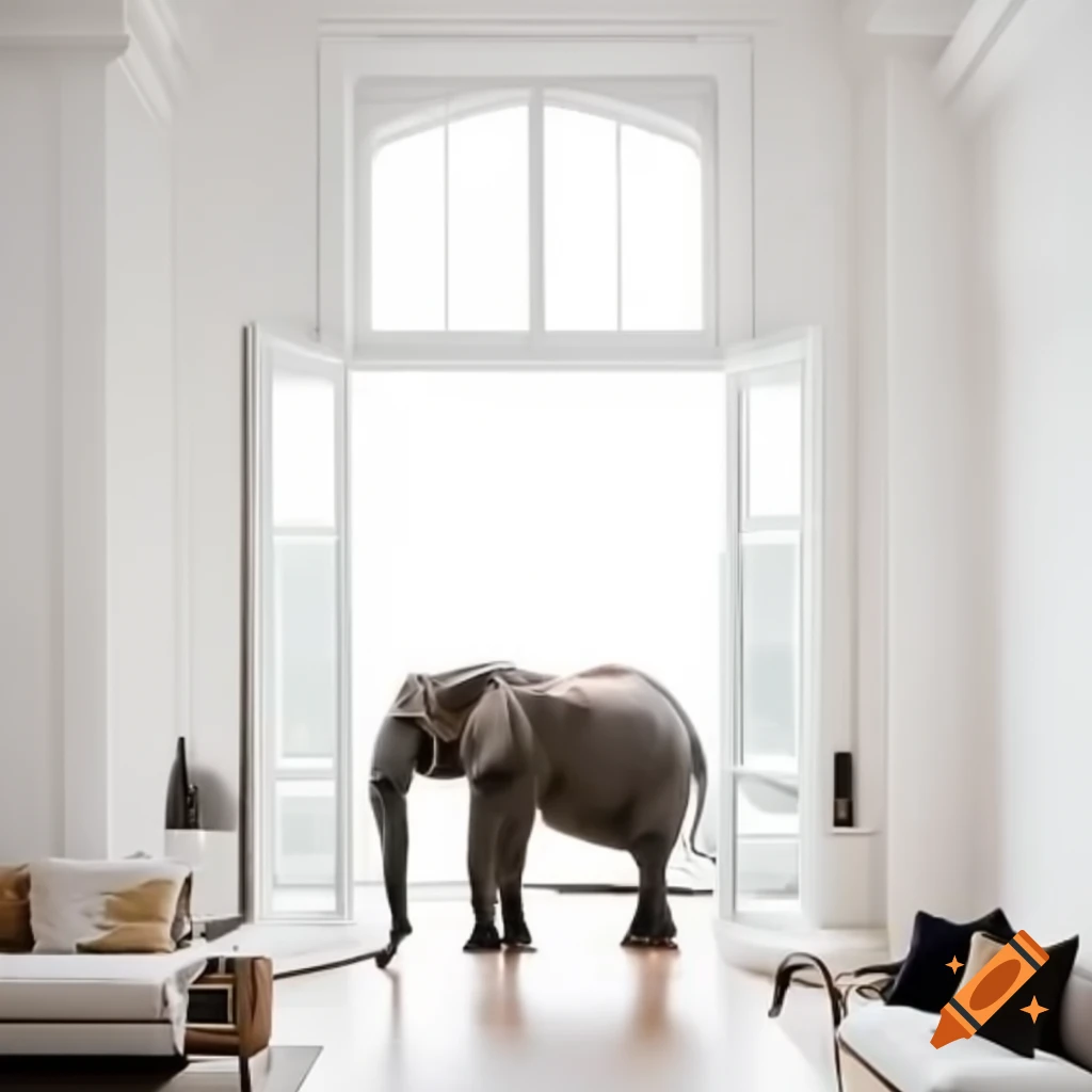 White African elephant in modern minimalistic living room with high ...