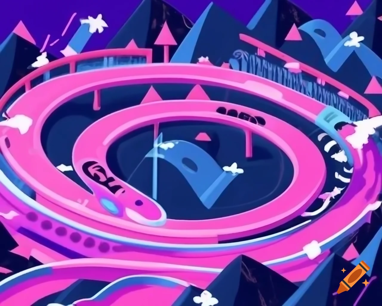 Abstract racetrack with musical elements in a vibrant space-like ...