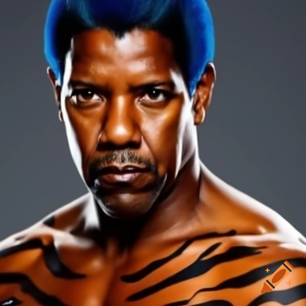 Muscular character resembling Denzel Washington with tiger-style makeup ...