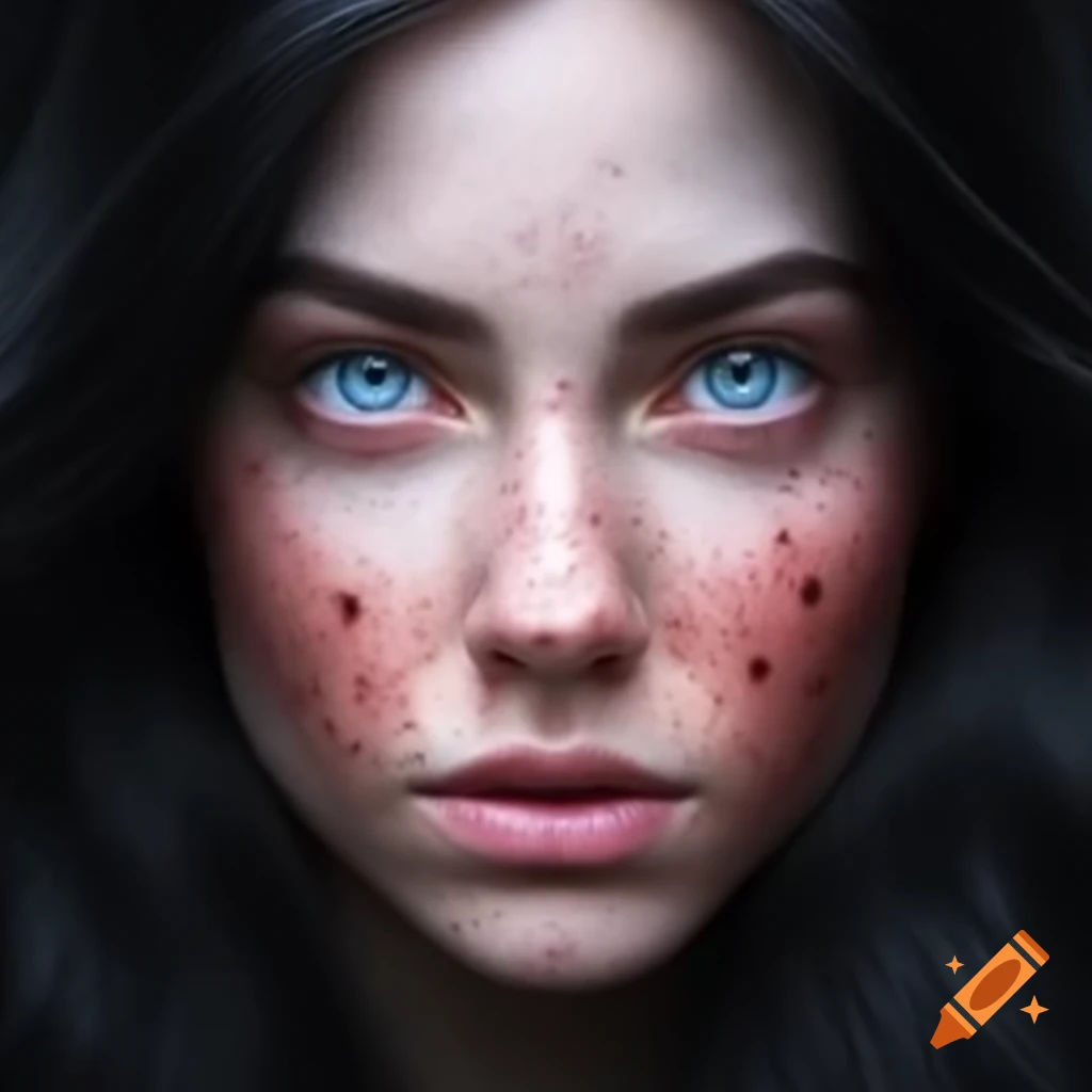 Woman with claw mark scars on face, black hair and blue eyes on Craiyon