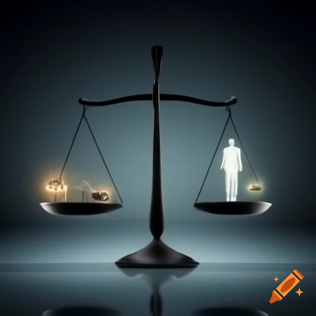 Balance scale symbolizing karma in a serene minimalistic setting on Craiyon
