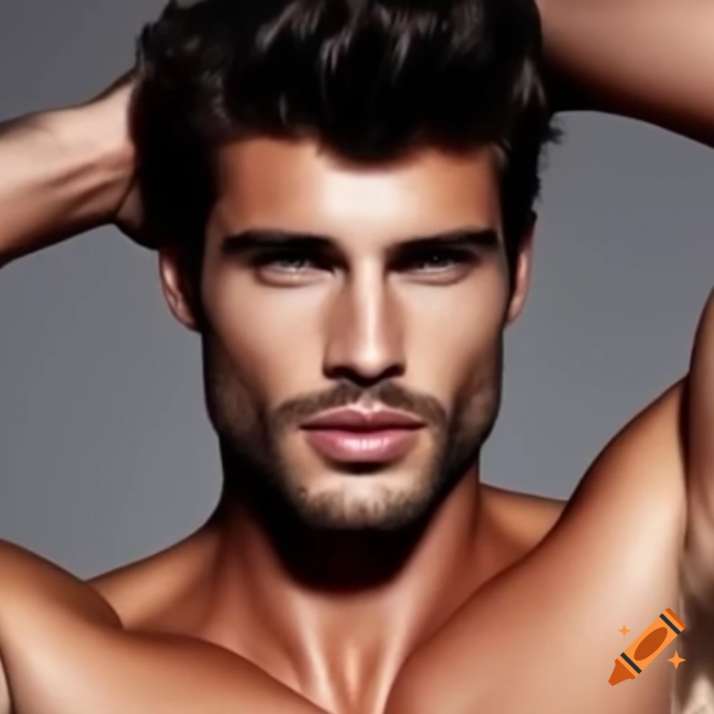 Confident Spanish male supermodel posing with a smile in a relaxed ...