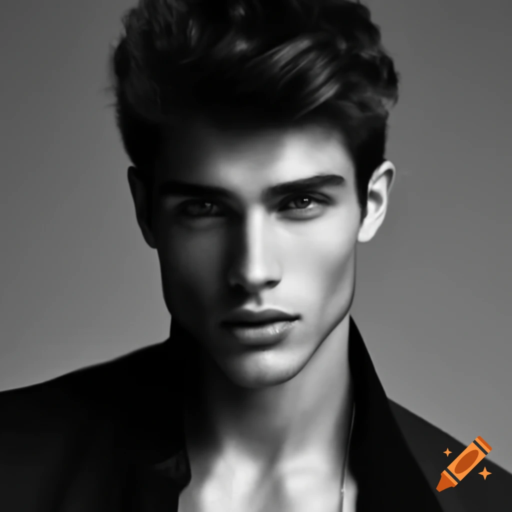 Confident Spanish male supermodel in high contrast setting on Craiyon