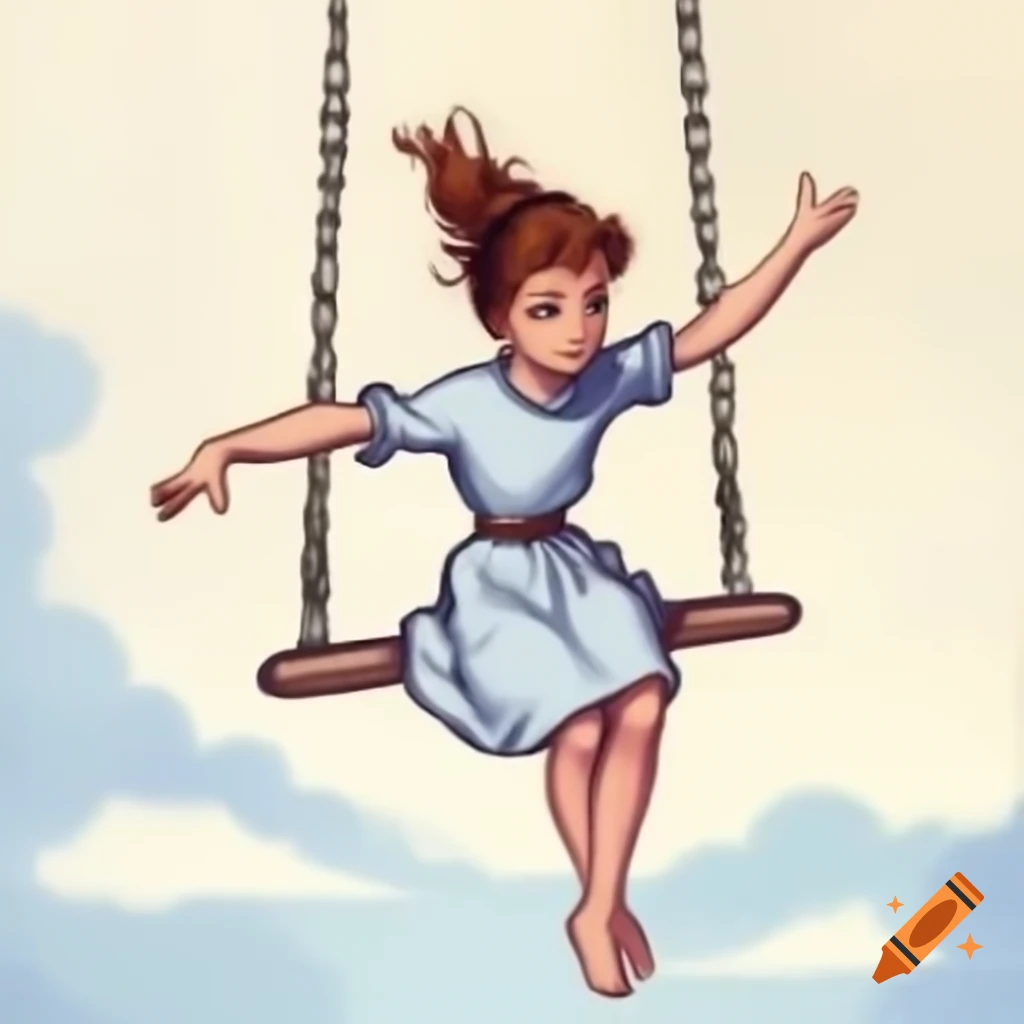 80s cartoon girl swinging on swing with fluttering skirt on Craiyon