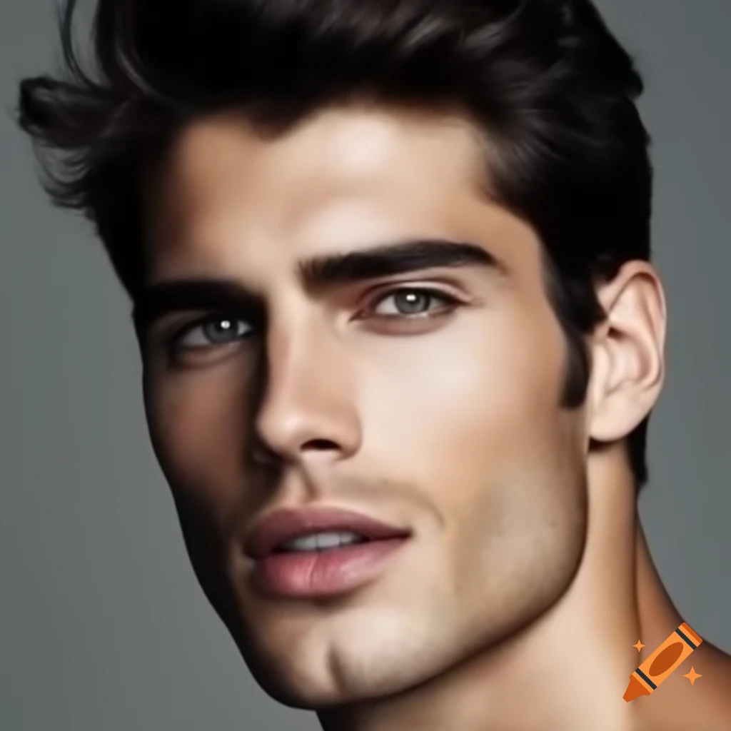 Confident Spanish male supermodel with relaxed smile and high contrast ...