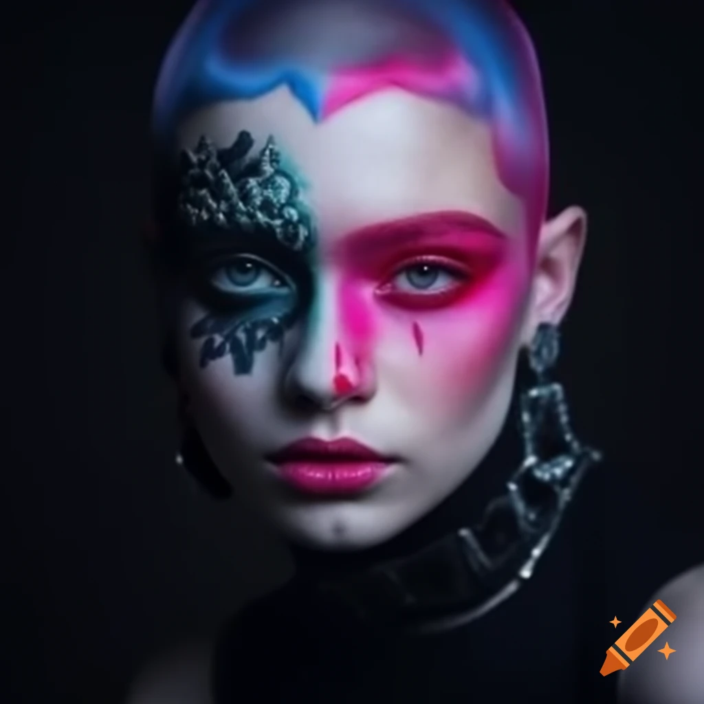 Young female punk style portrait in vibrant colors, high quality on Craiyon
