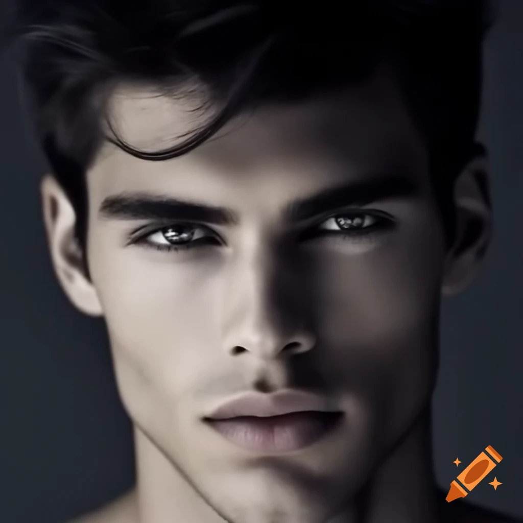 Confident Spanish male supermodel in high contrast, asymmetric pose on ...