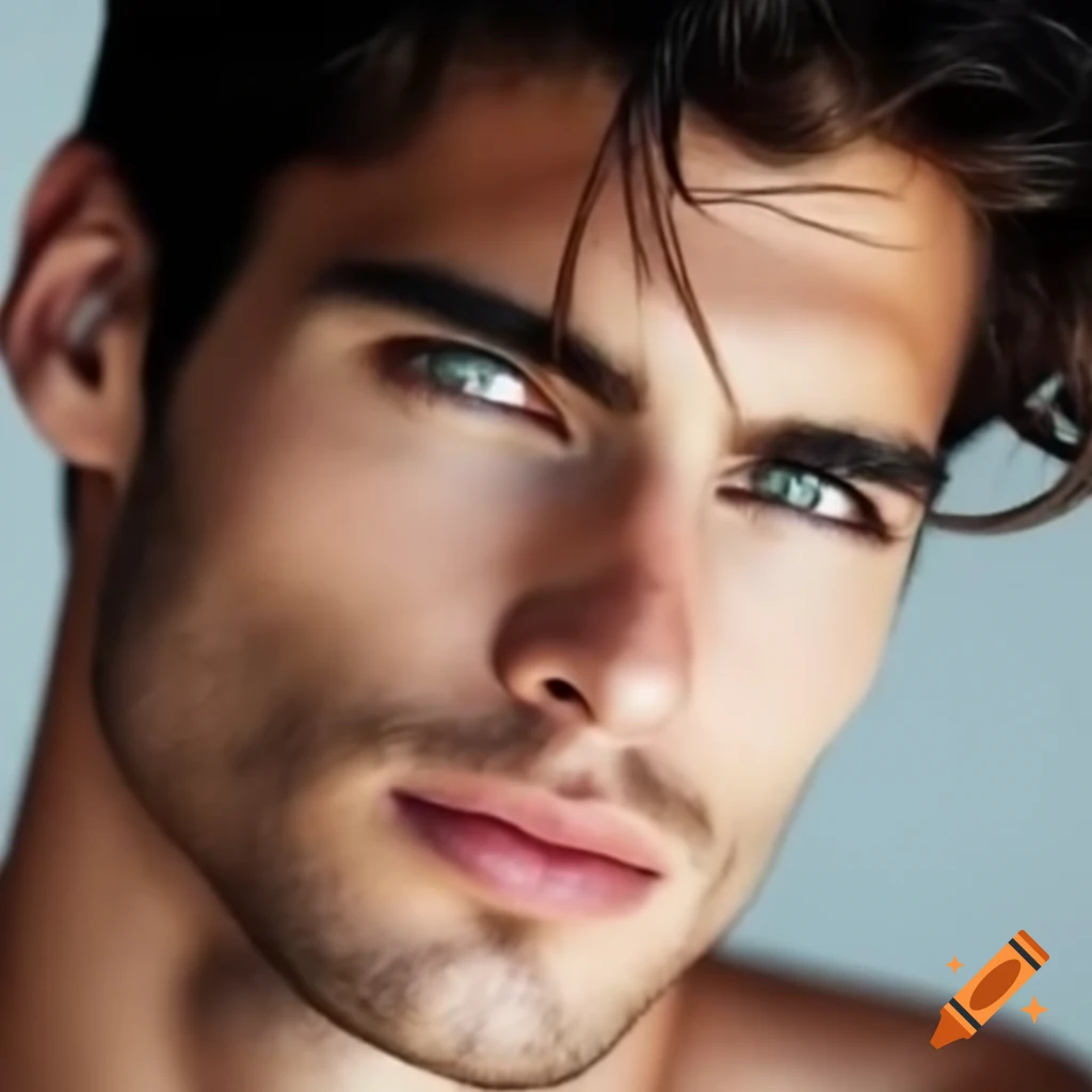 Confident Spanish male supermodel with relaxed smile and high contrast ...