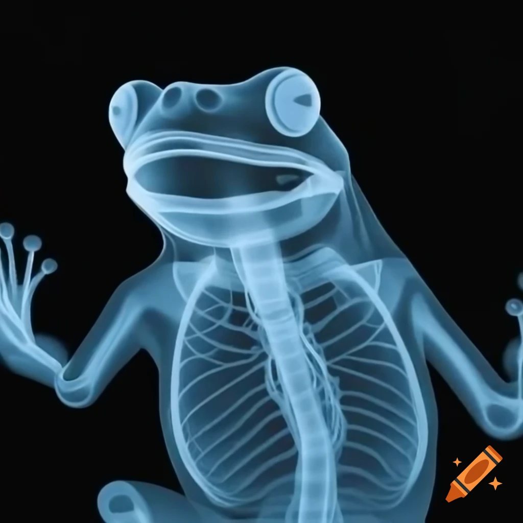 X-ray style illustration of a frog toy displaying its bones on Craiyon