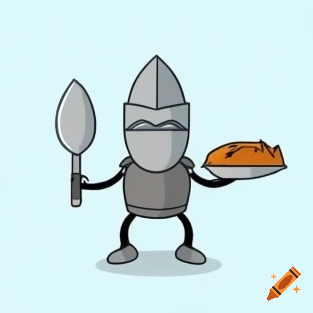 Disgruntled knight eating food in Middle Ages setting on Craiyon