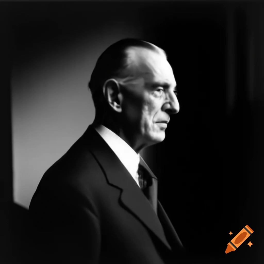 Monochrome portrait of distinguished German gentleman in sharp suit on ...