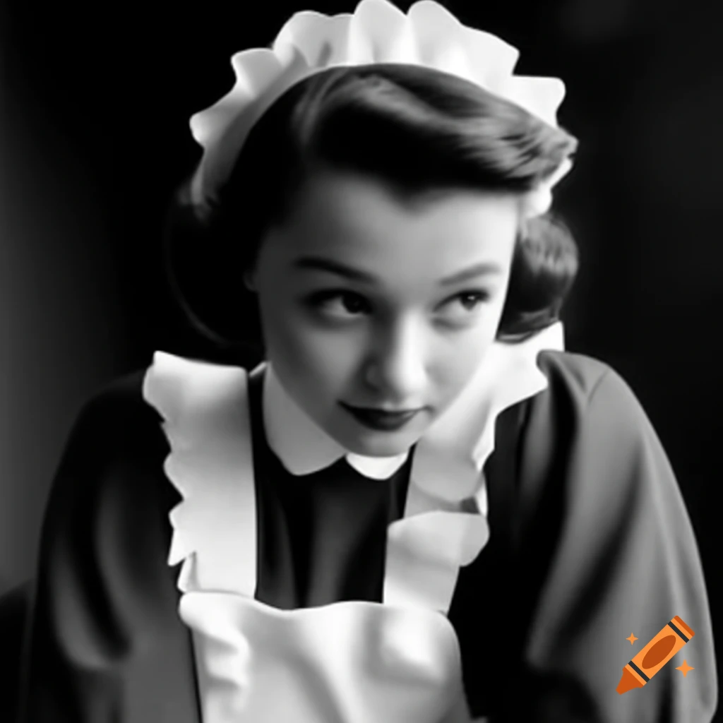 1950s maid outfit featuring a dark dress and white apron on Craiyon