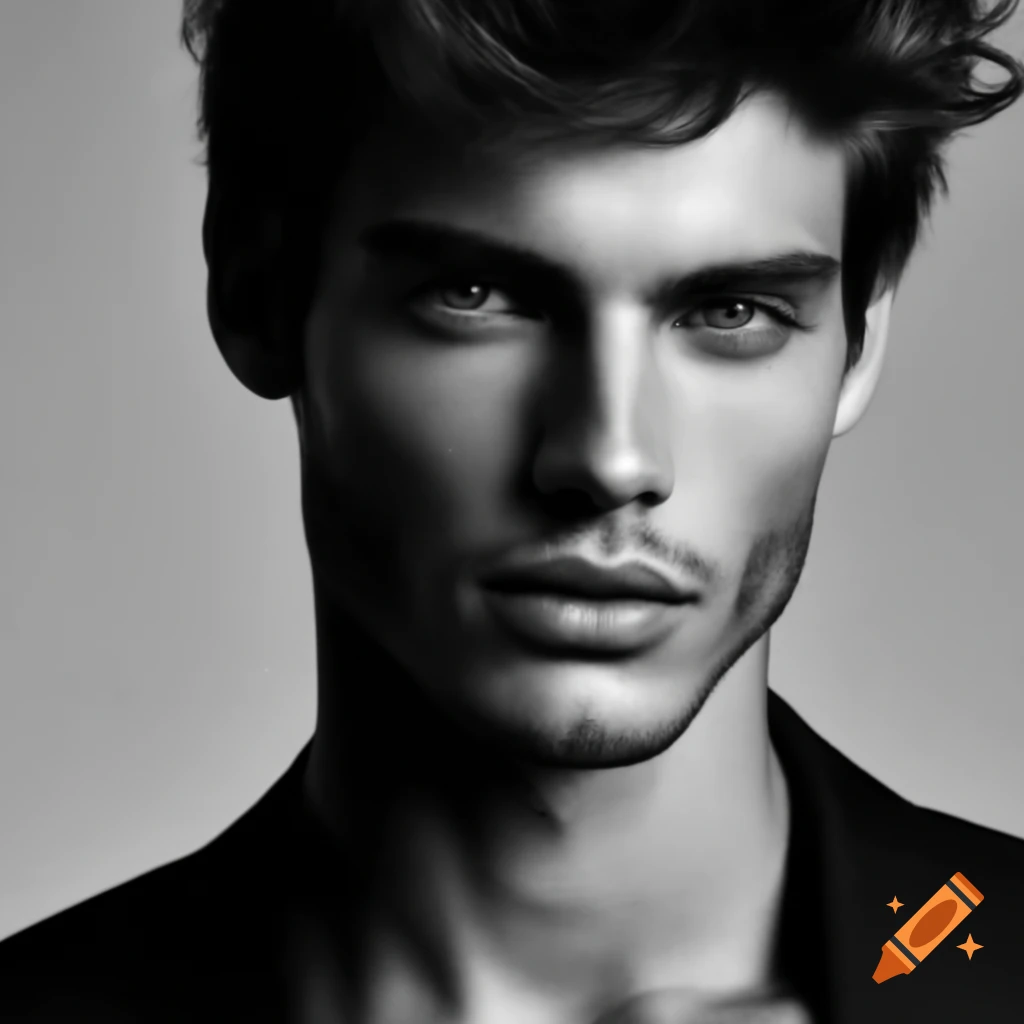 Spanish male supermodel exuding confidence in high contrast photography ...