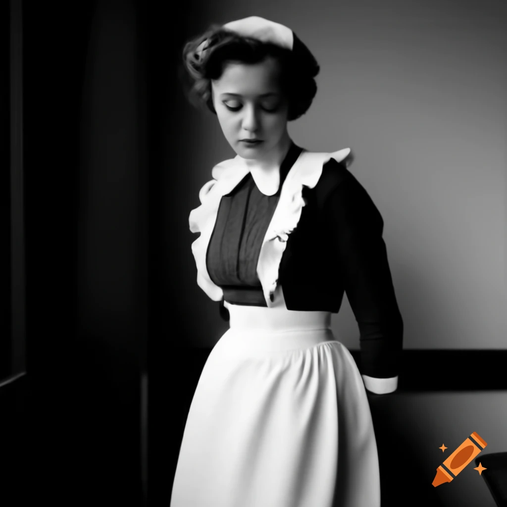 1950s maid outfit featuring a dark dress and white apron on Craiyon