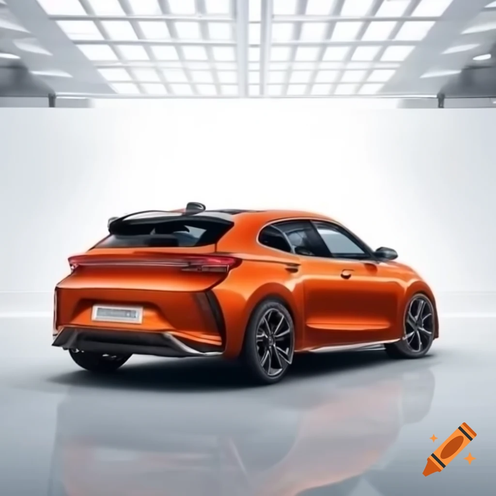 Sporty hatchback car with two-tone orange-red color scheme in studio on ...