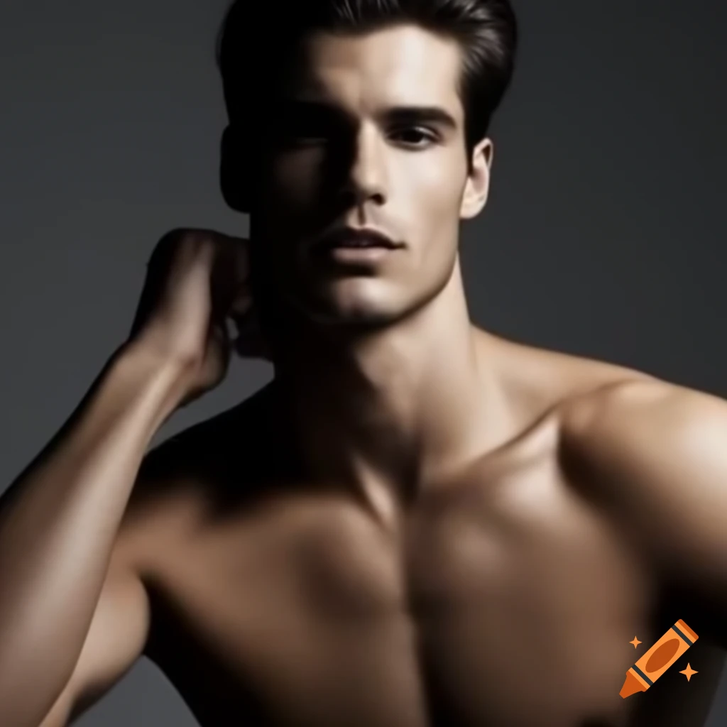 Confident Spanish male supermodel in high contrast photo on Craiyon