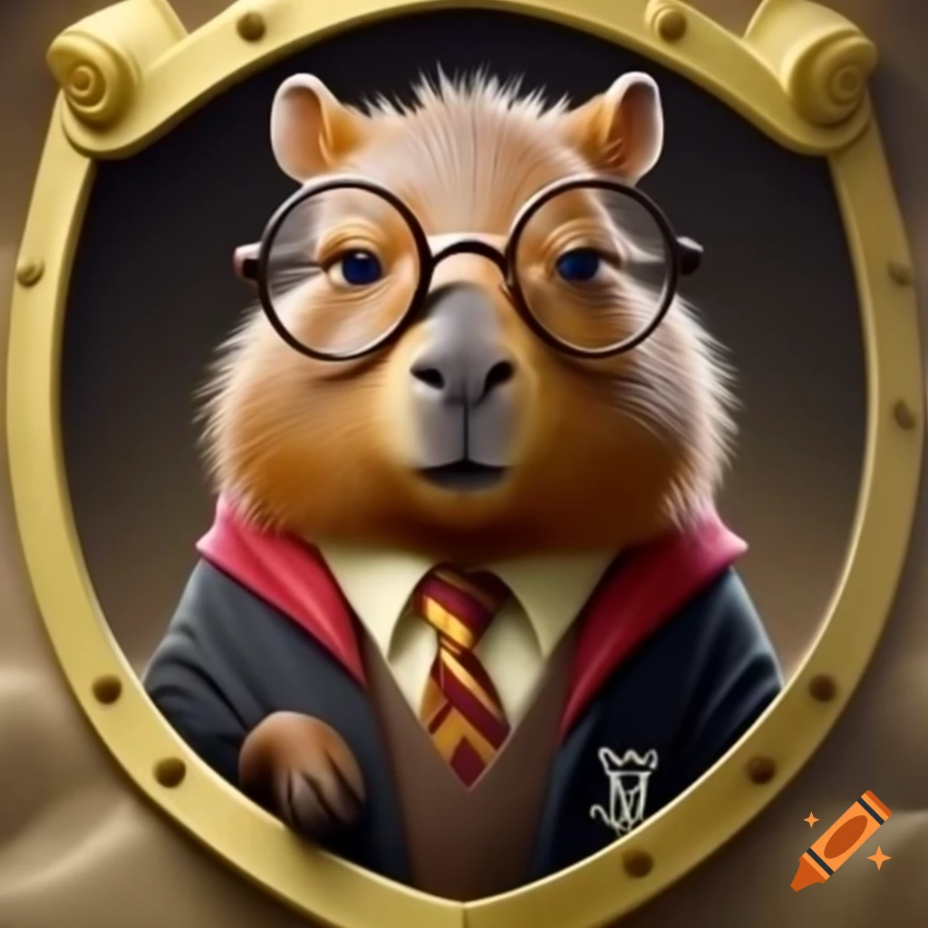 Cartoon capybara wearing Harry Potter glasses and cape with magical ...