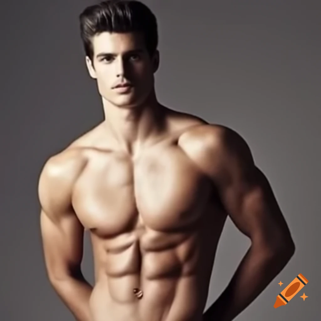 Spanish male supermodel posing confidently with a relaxed smile on Craiyon