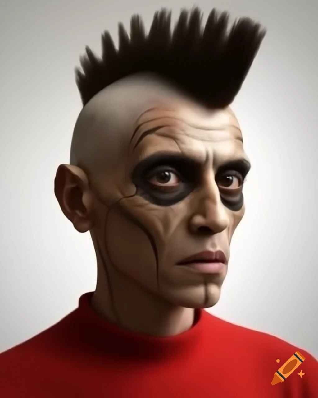 Realistic portrait of a man with a Mohawk haircut in red clothing on ...