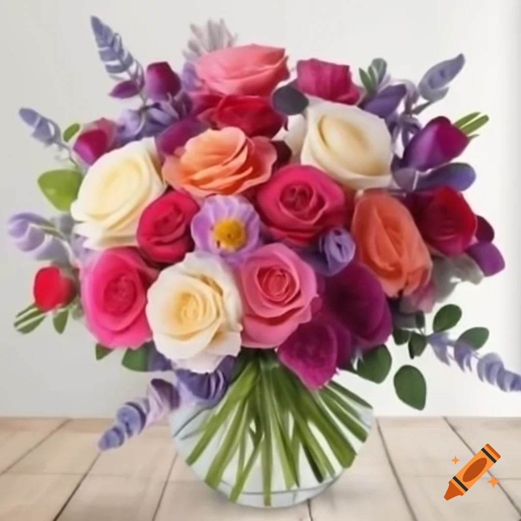 Vibrant bouquet of roses, cosmos, and lavender on Craiyon