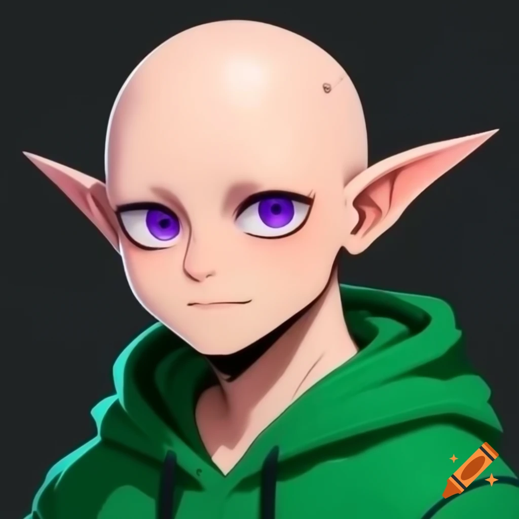 Anime character inspired by My Hero Academia, bald with violet eyes and ...