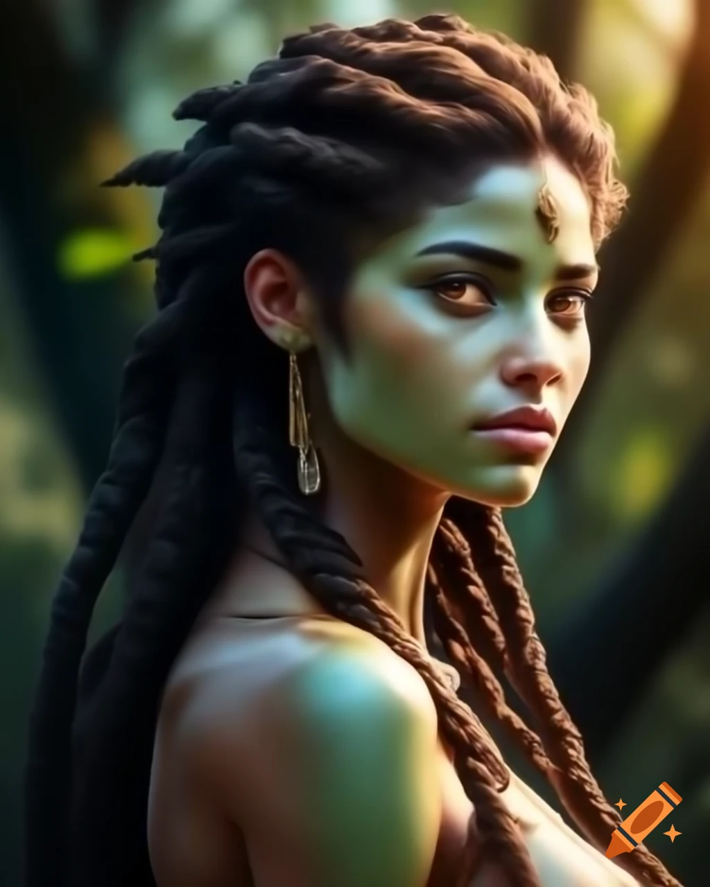 Beautiful Greek mythological female with dark dreadlocks and smooth ...