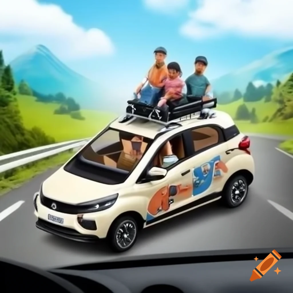 Miniature diorama of Tata Punch car on mountain road with cartoon ...