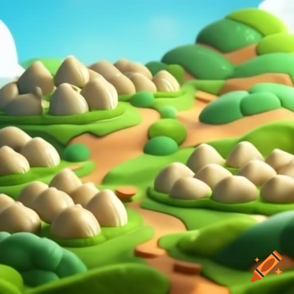 Delightful landscape with dumpling-shaped houses and savory pathways on ...