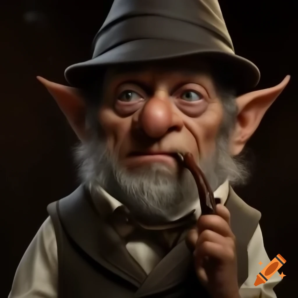 Gnome dressed as Sherlock Holmes with a pipe, deep in thought on Craiyon