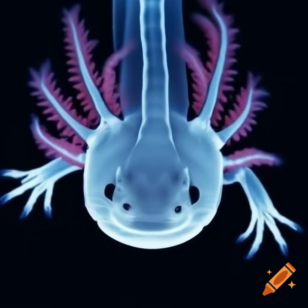 X-ray image revealing the skeletal structure of an axolotl on Craiyon