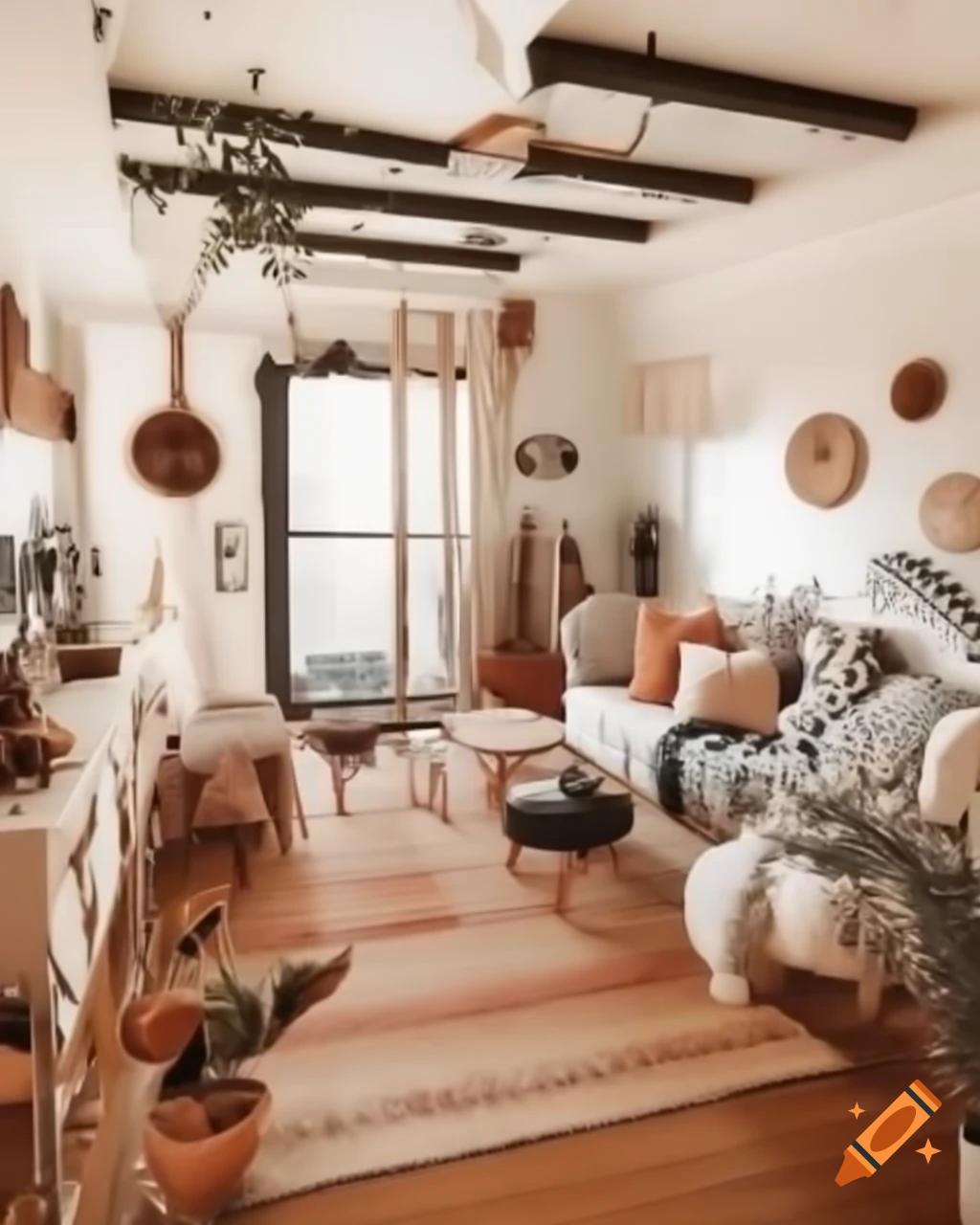 Bohemian-style apartment interior design with cozy aesthetic on Craiyon