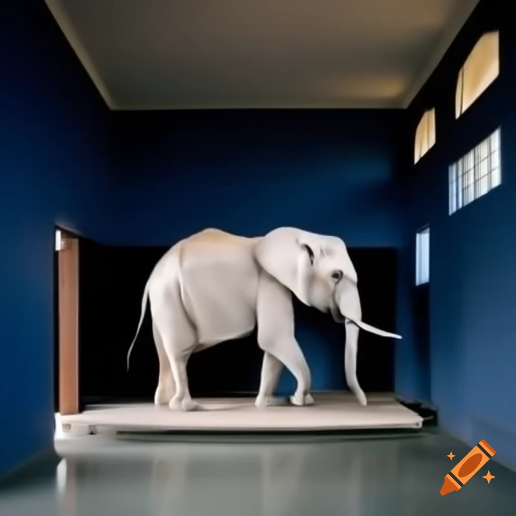 White African elephant inside elegant minimalistic house with high ...