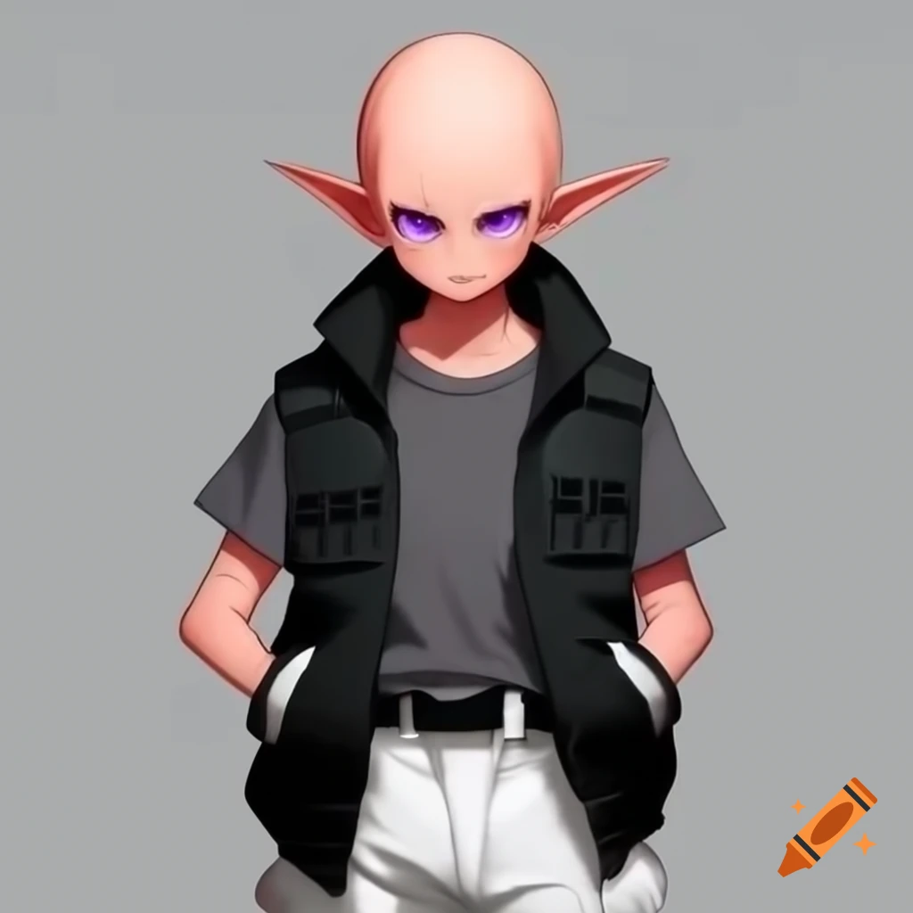 Anime character inspired by My Hero Academia, bald with violet eyes and ...