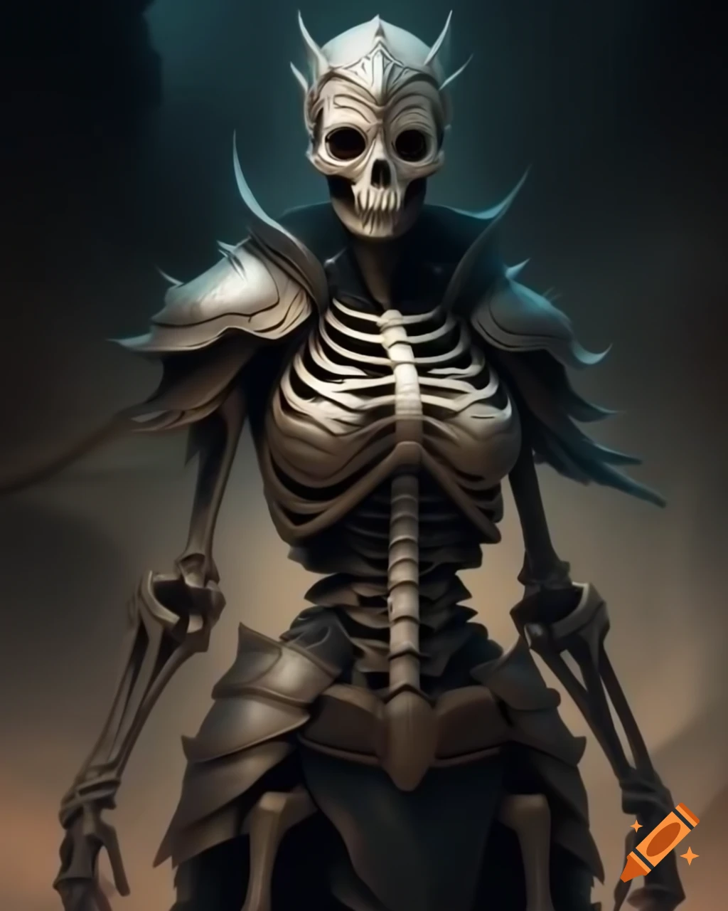 Anime female skeleton knight in form fitting armor on Craiyon