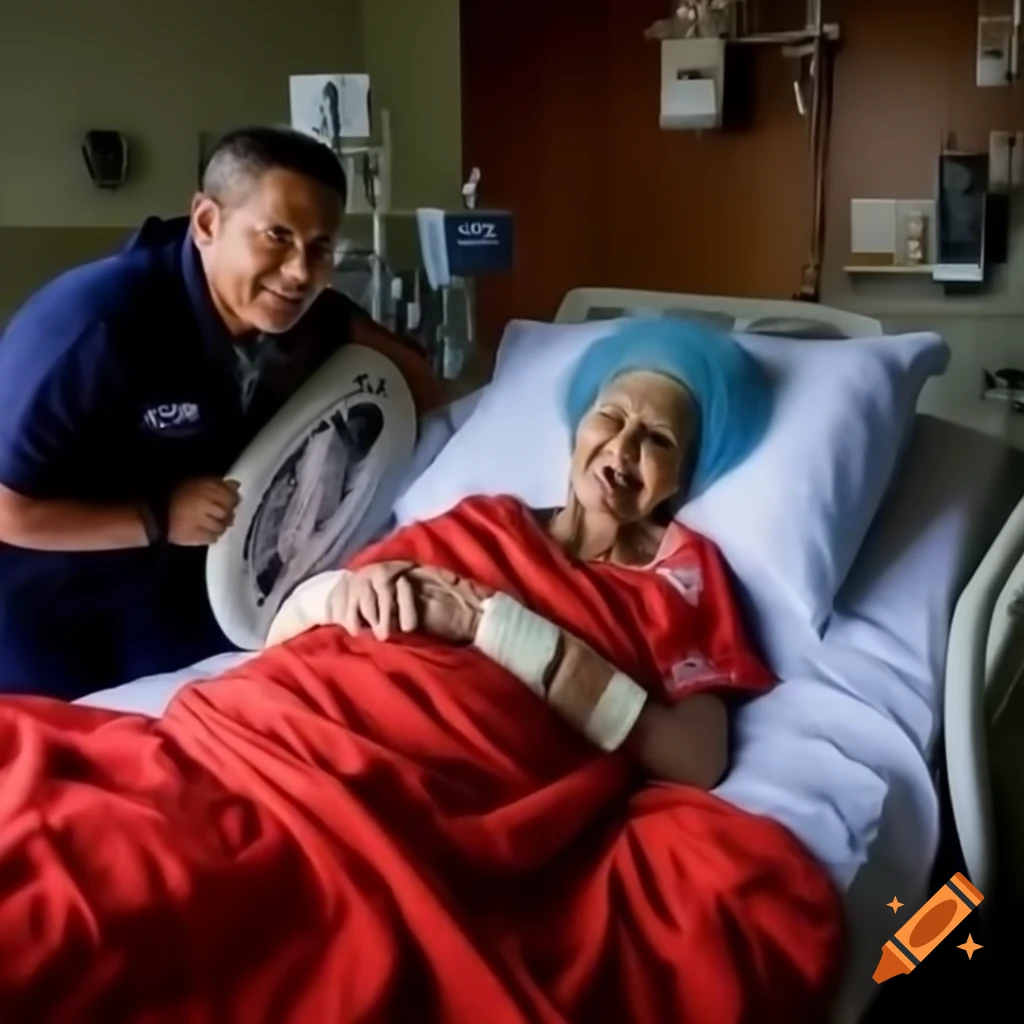 Elderly woman smiling weakly in hospital, representing tribal origin ...