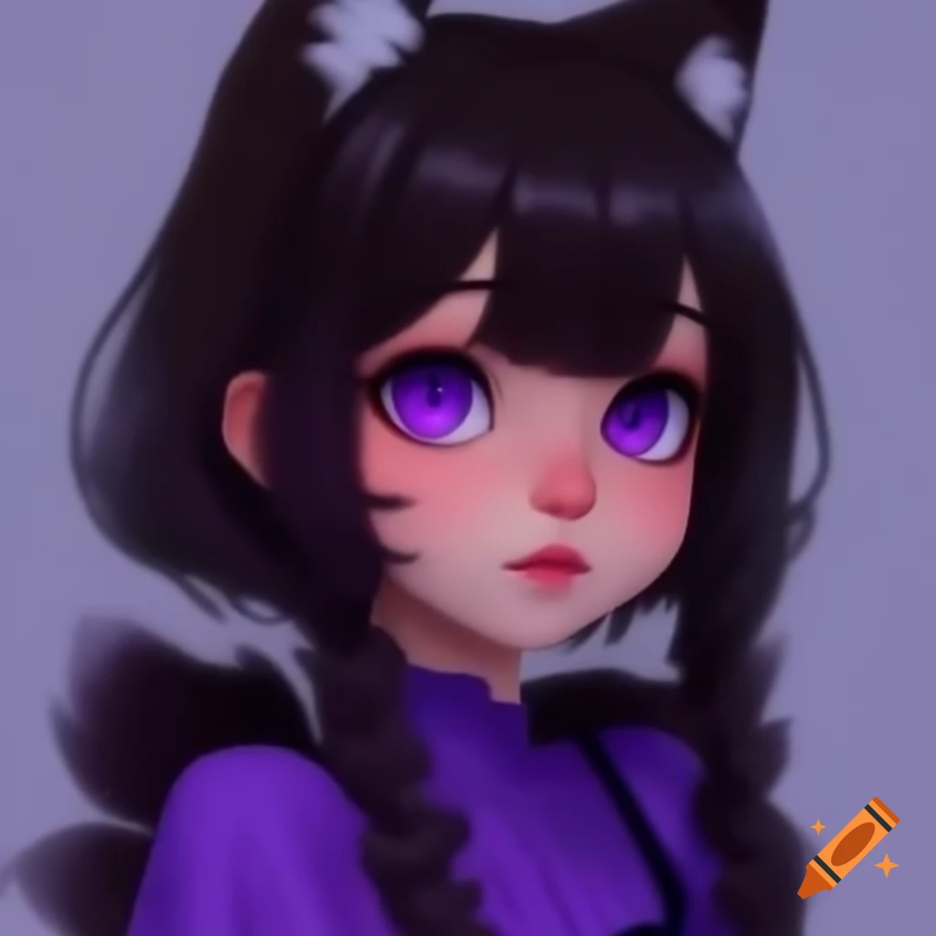 Anime Wolfie girl in purple dress with dark brown hair and fluffy brown ...