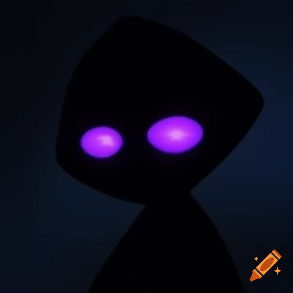 Cartoony shadow figure with purple glowing eyes, faceless on Craiyon