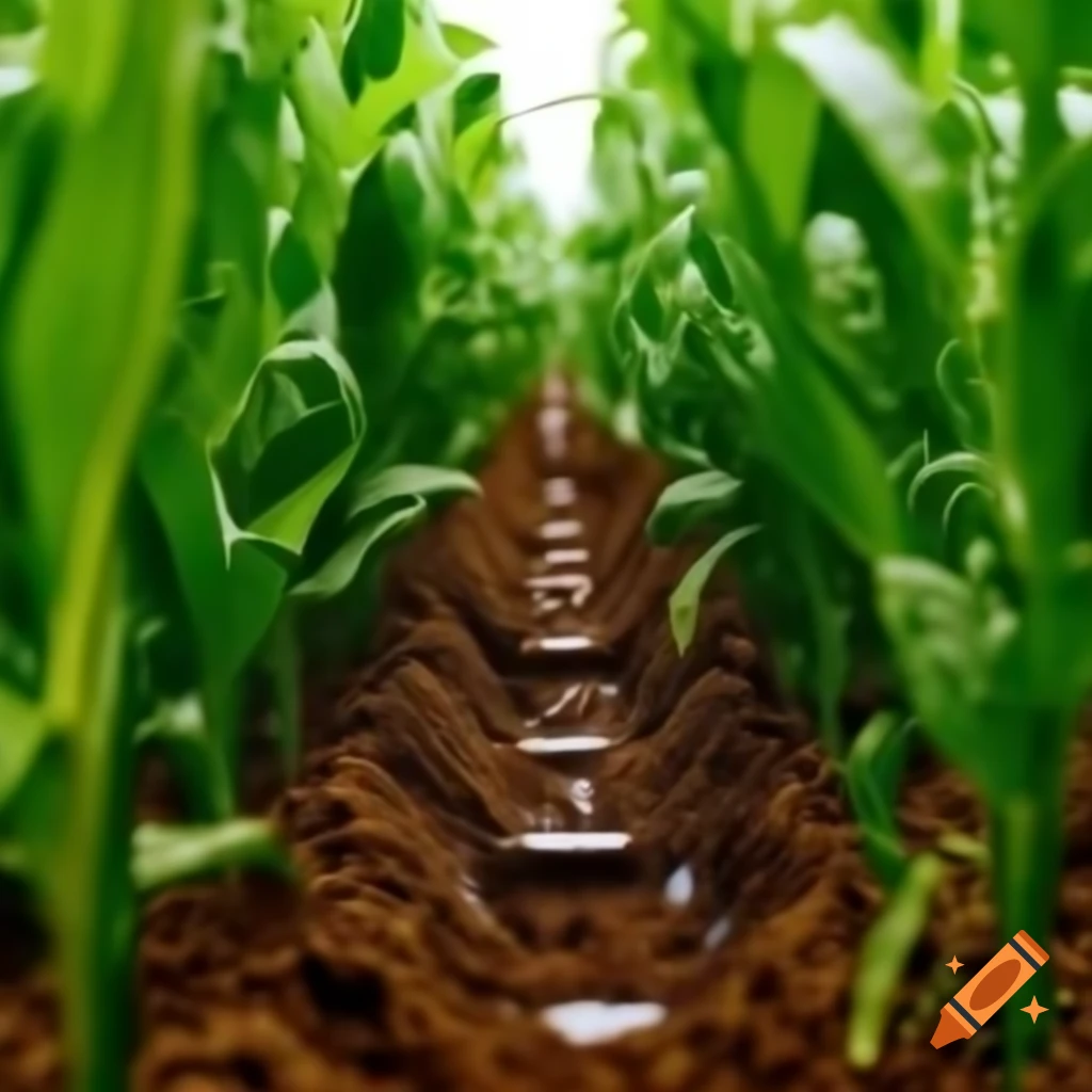 Irrigation pipes dripping water onto crops in a agricultural setting on ...